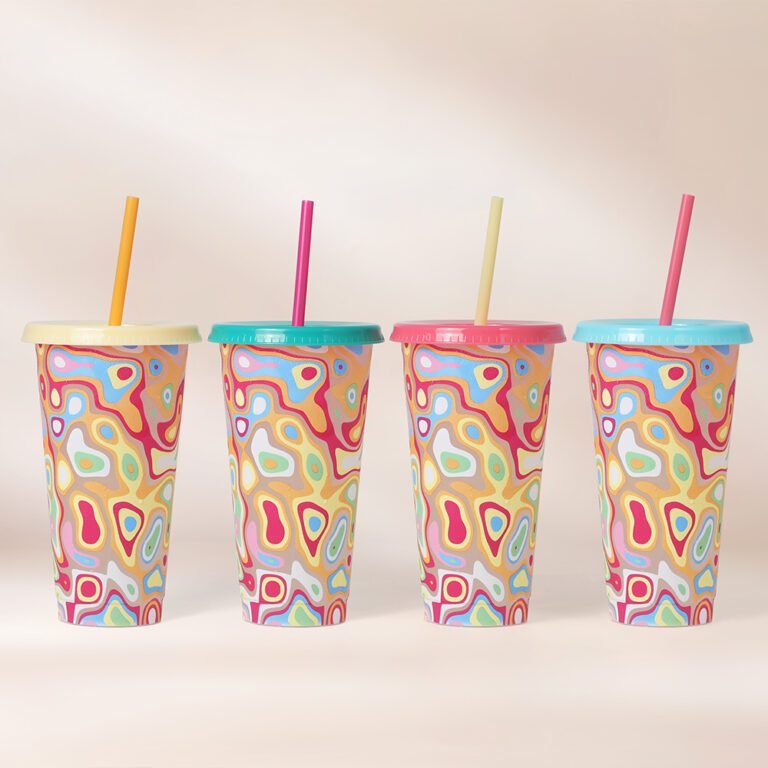 Flash-Changing Color Plastic Reusable Cold Drink Cups and Straws ...